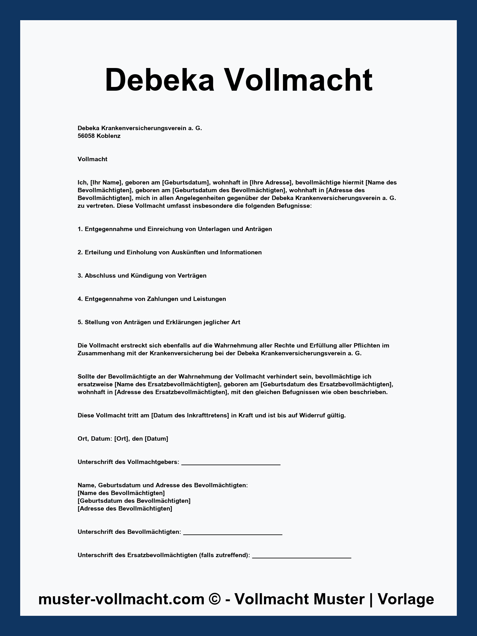 Debeka Vollmacht - PDF - Word
