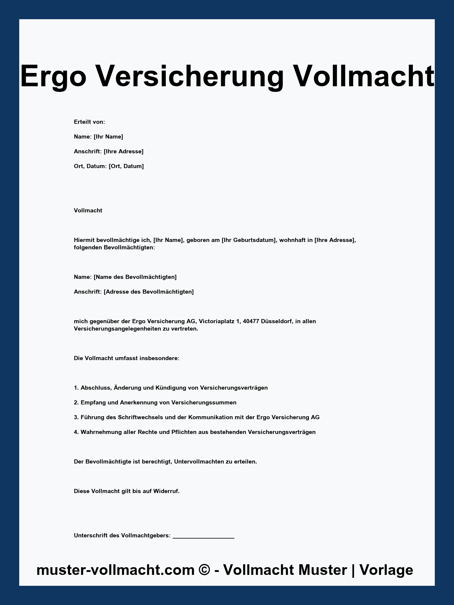 Ergo Versicherung Vollmacht Formular - PDF - Word