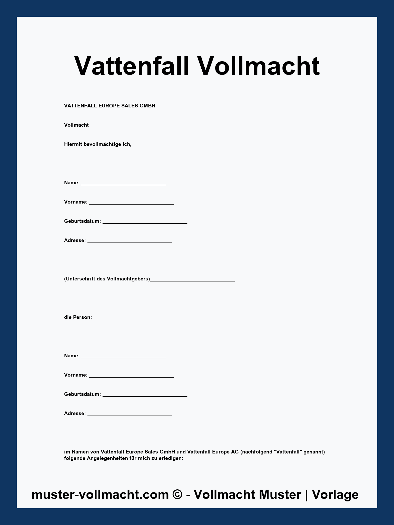 Vattenfall Vollmacht - PDF - Word