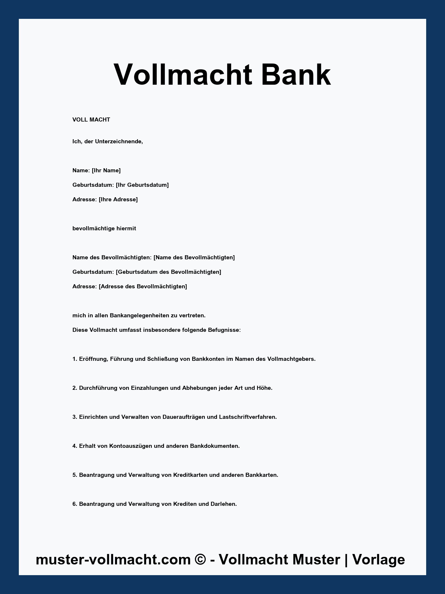Vollmacht Bank Vorlage - PDF - Word