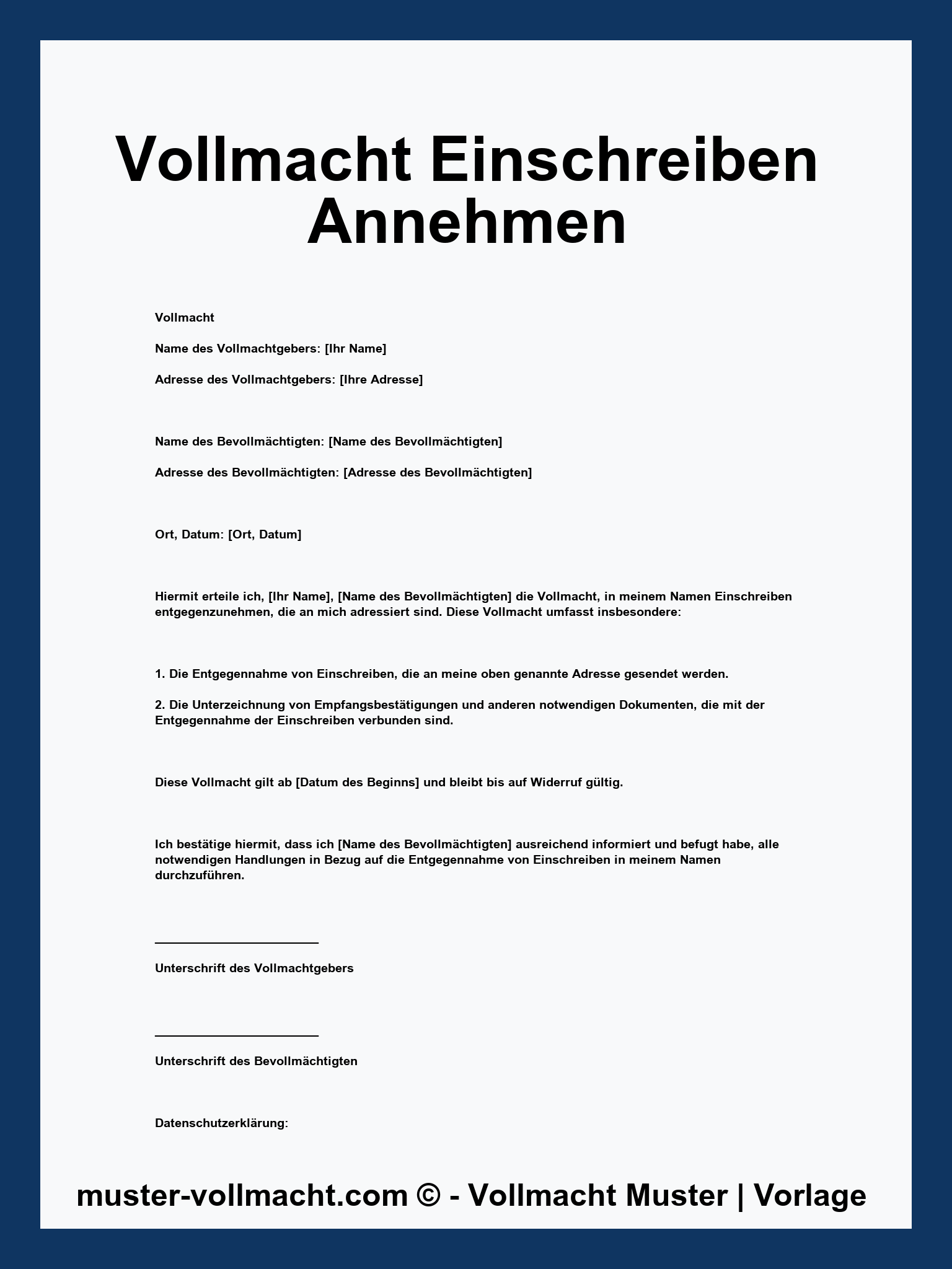 Vollmacht Einschreiben Annehmen - Word - PDF