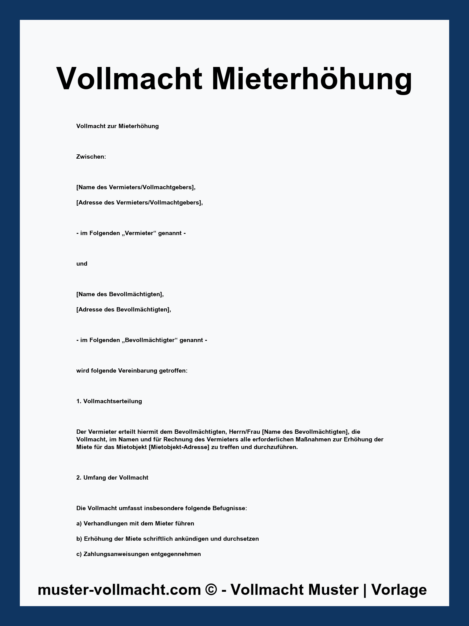 Vollmacht Mieterhöhung Muster - Word - PDF