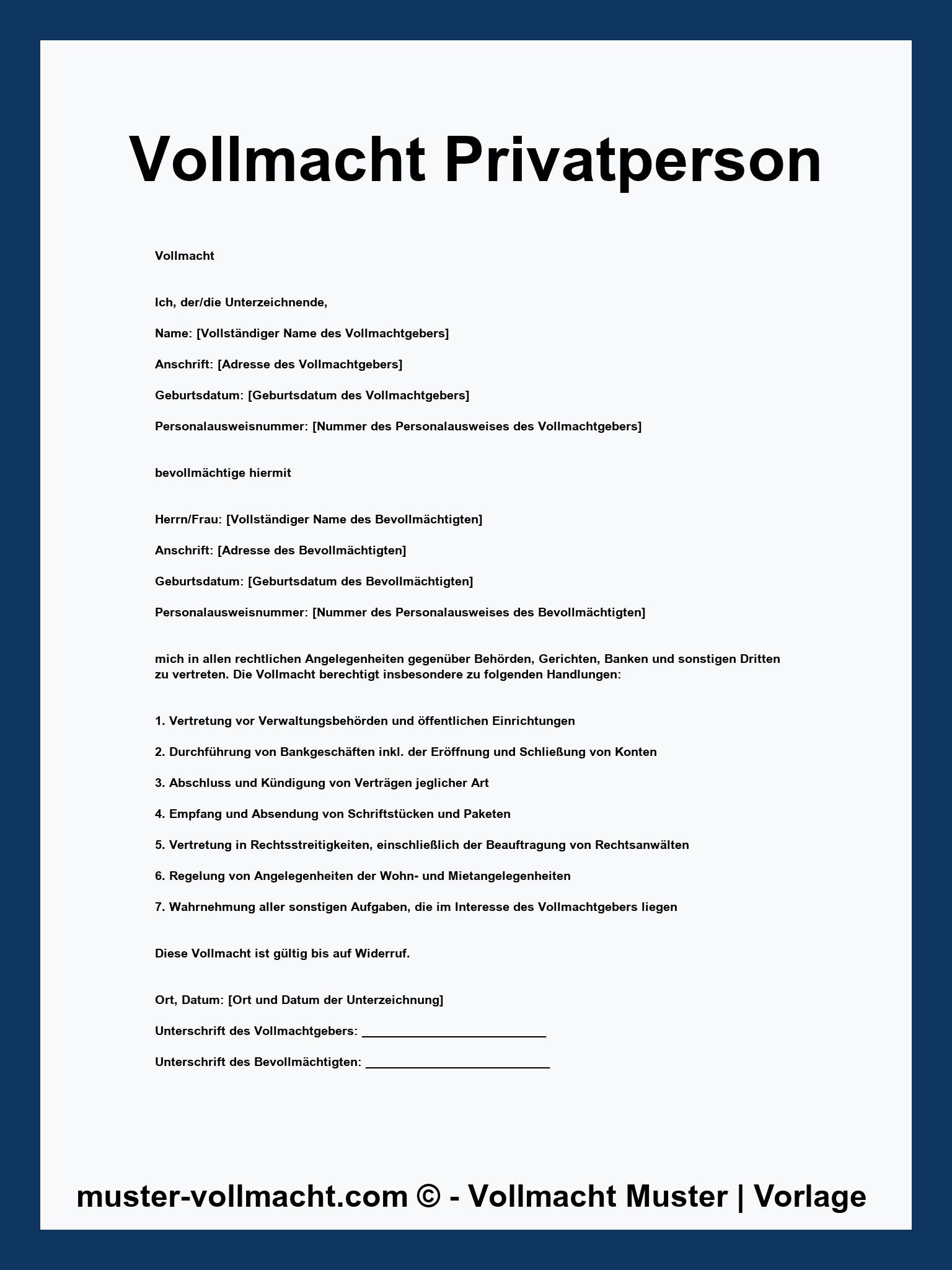 Muster Vollmacht Privatperson - Word - PDF