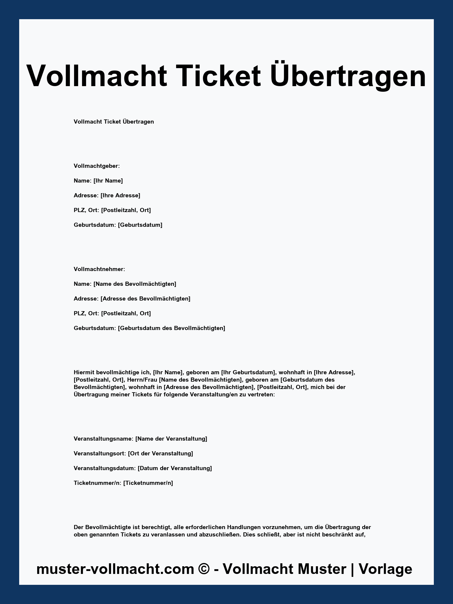Vollmacht Ticket Übertragen - PDF - Word